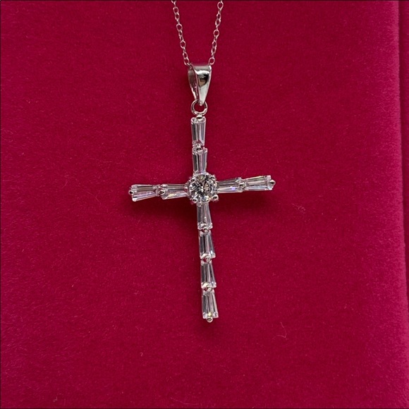 Jewelry | 14k White Gold Lab 2ct Diamond Cross Necklace | Poshmark